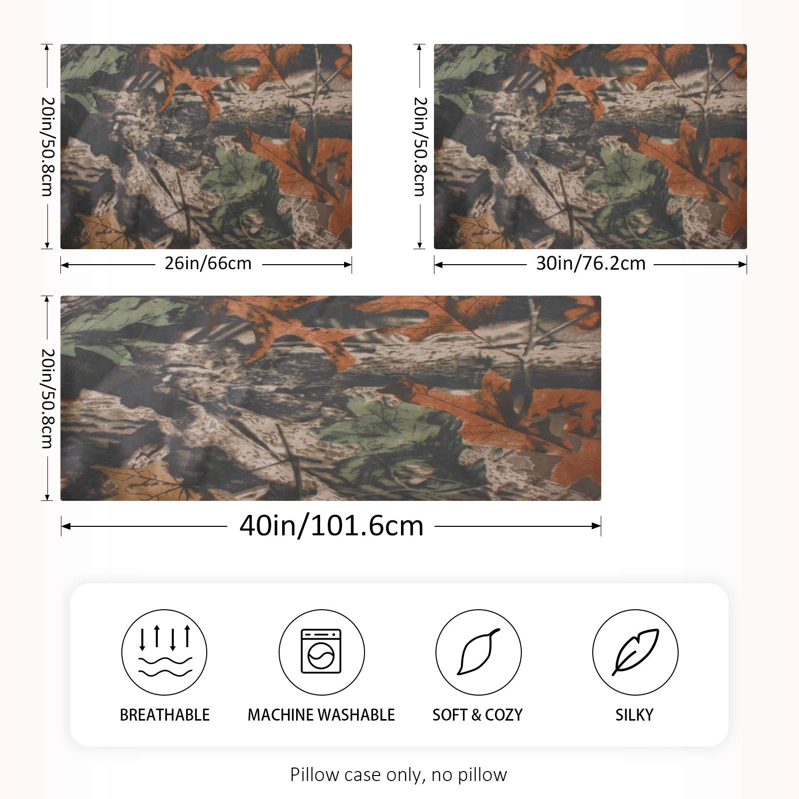 AUUXVA Satin Pillowcase for Hair and Skin Forest Tree Camouflage Pillow Cases Soft Pillow Cover Polyeaster Pillowcases with Envelope Closure Standard Size 20x26in