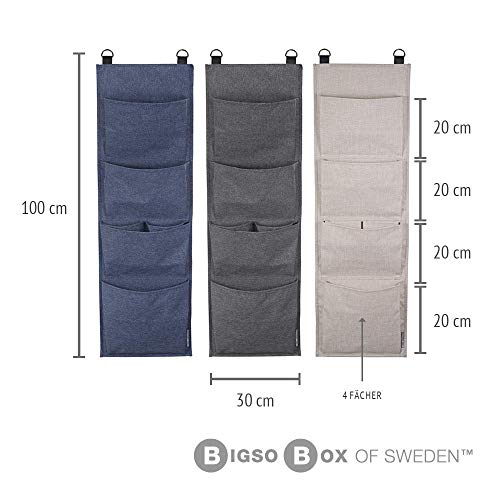 Bigso Soft Hanging Wall Storage Organizer | Hanging Storage Organizer for Closets and Bedrooms | Polyester Back of Door Storage Hanging Pockets Organizer with 4 Compartments | 11.8βx 39.4β | Grey
