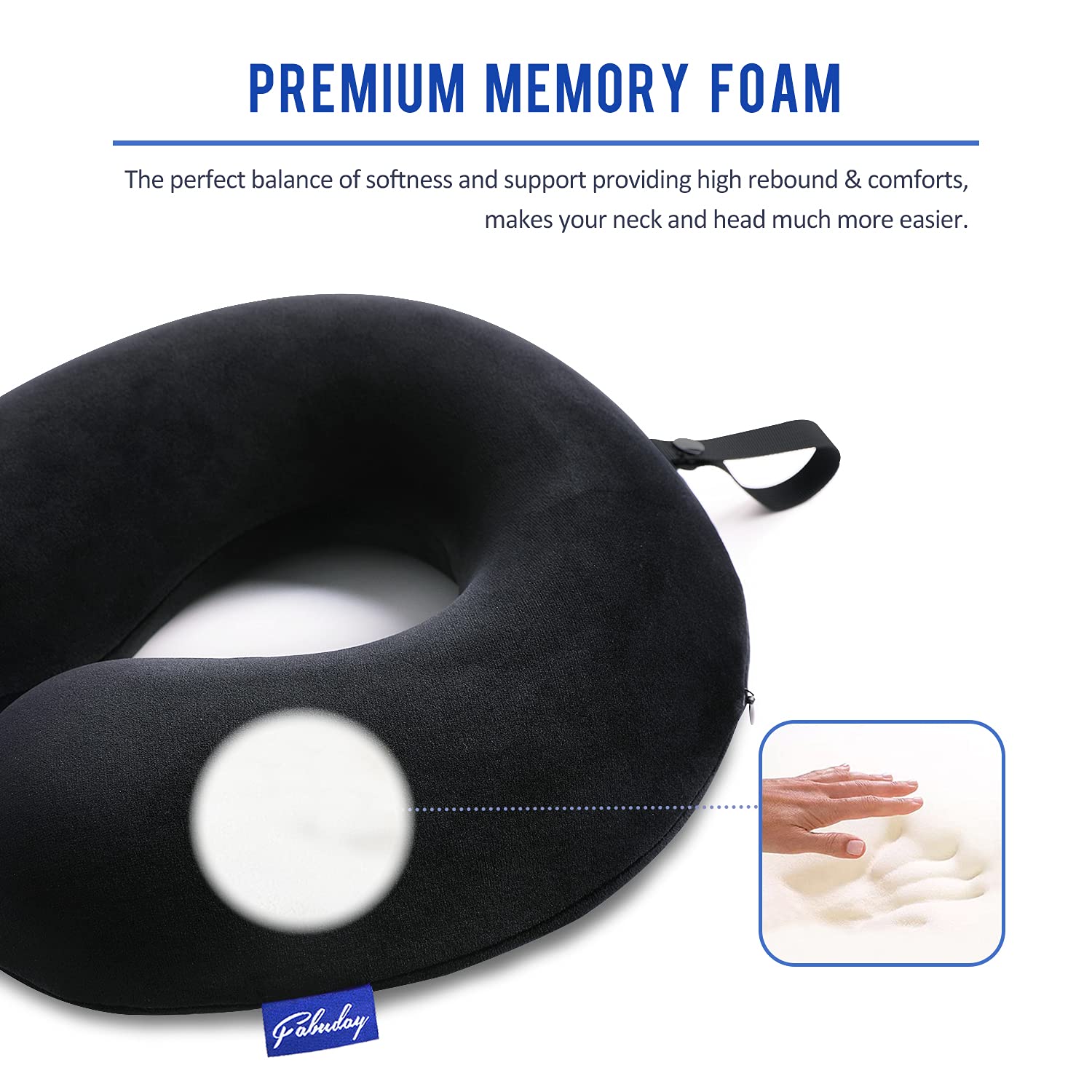Fabuday Memory Foam Travel Pillows for Airplanes - Neck Pillow for Traveling with Attachable Snap Strap Soft Washable Cover, Flight Pillow for Sleeping, Car, Home, Office, Black
