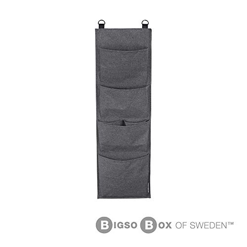 Bigso Soft Hanging Wall Storage Organizer | Hanging Storage Organizer for Closets and Bedrooms | Polyester Back of Door Storage Hanging Pockets Organizer with 4 Compartments | 11.8βx 39.4β | Grey
