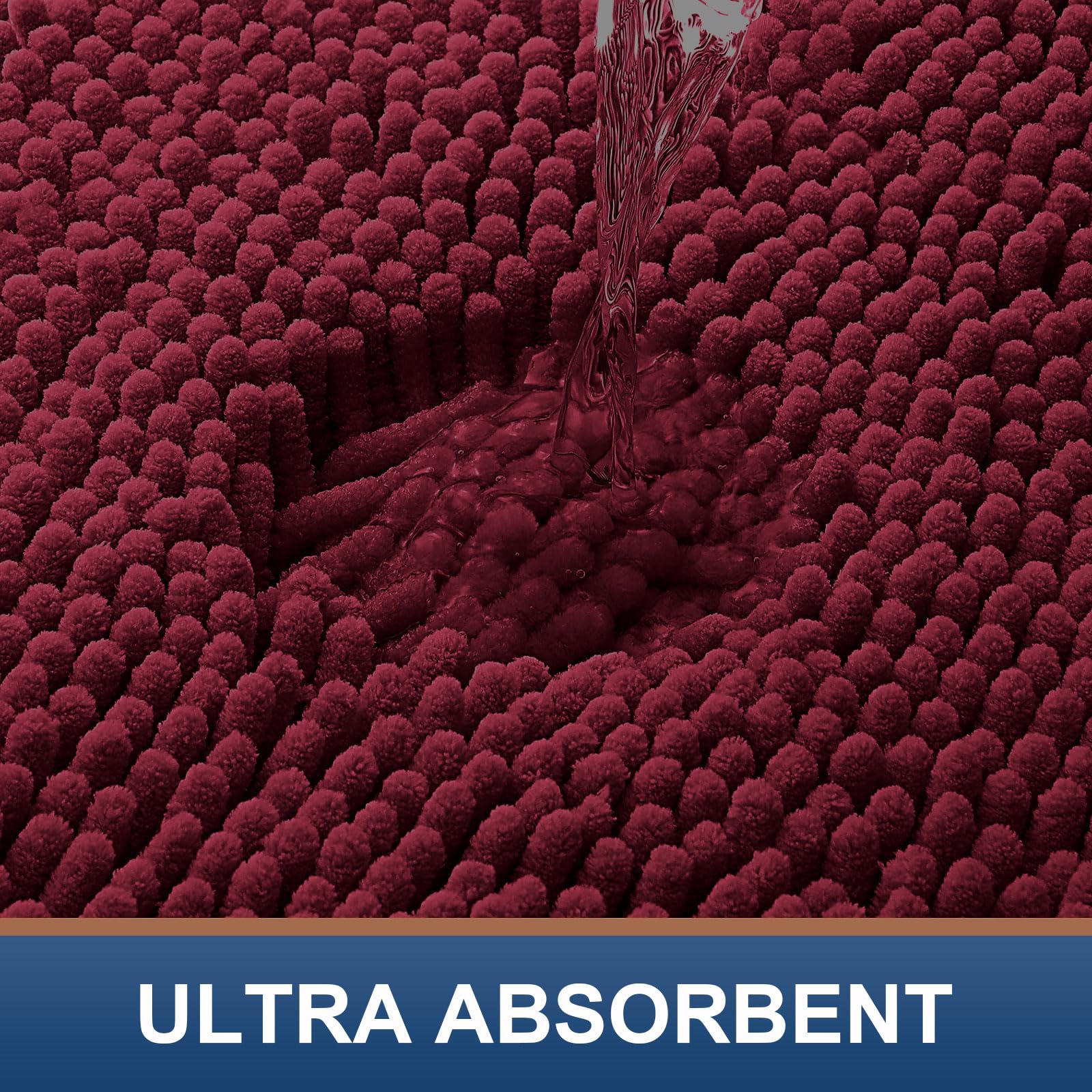 Smiry Luxury Chenille Bathroom Rugs 36x24, Extra Soft and Absorbent Shaggy Bath Mat, Machine Washable, Non-Slip Plush Carpet Runner for Tub, Shower, and Floor, Home Decor Accessories, Burgundy