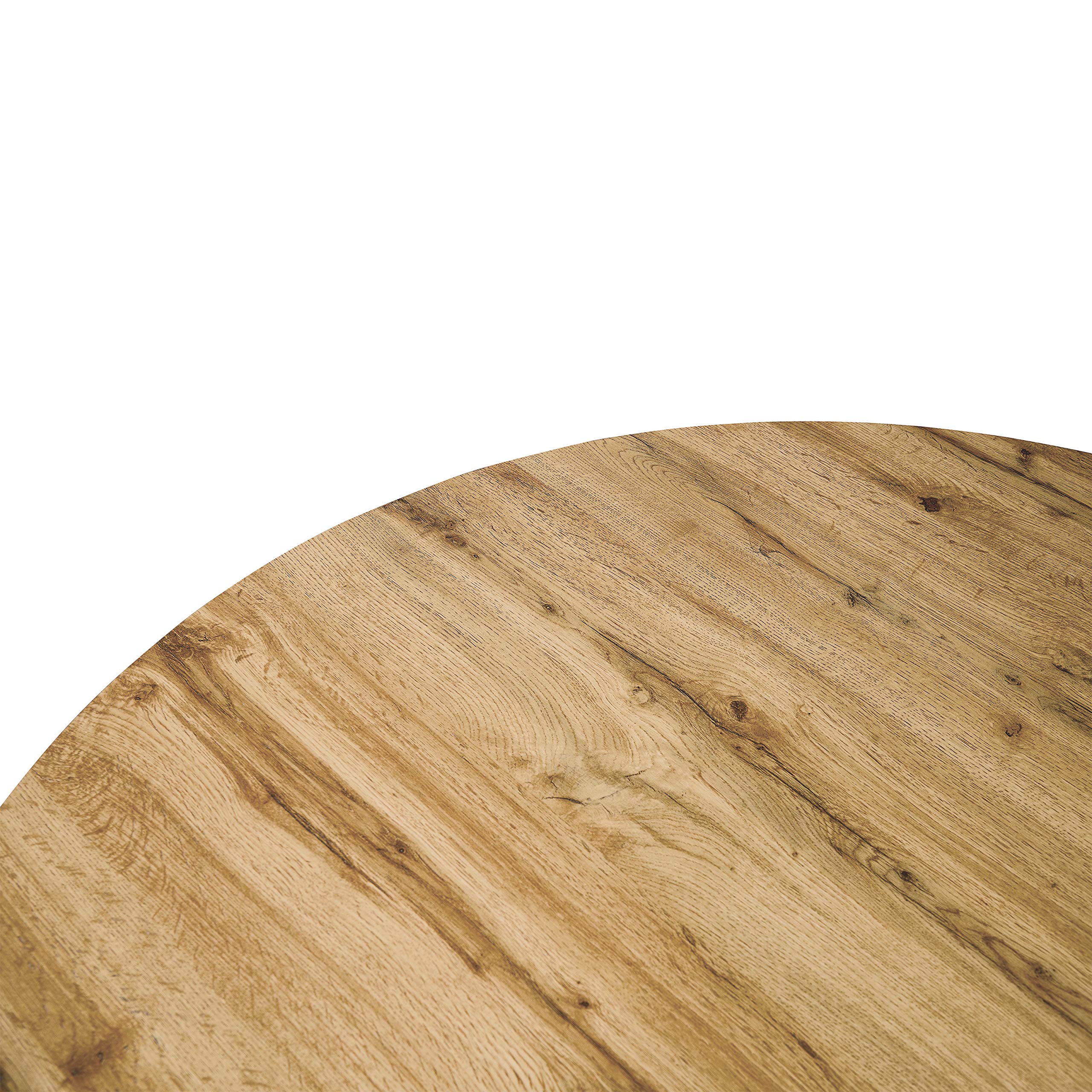 LeisureMod Ravenna 47" Round Wood Dining Table with Geometric Metal Base (Natural Wood)