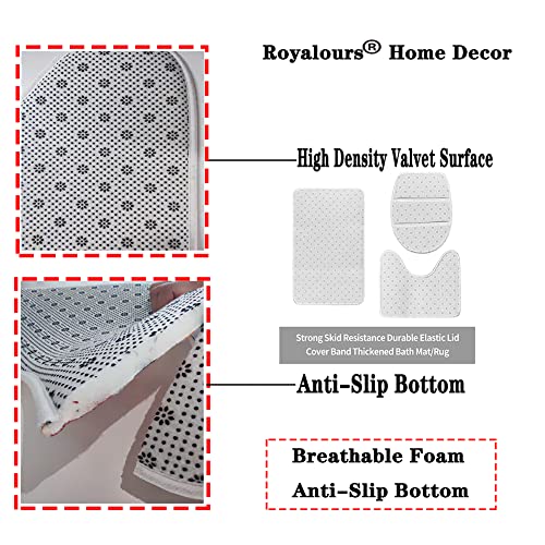 Royalours Happy Easter Bath Sets 3 Piece Rugs Bunny Easter Eggs Floral Wreath Mats Non Slip Water Absorbent U-Shaped Contour Toilet Mat Eggs Spring Flower Lid Cover(ED-Easter-1)