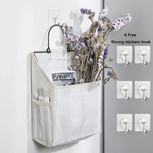 Wall Hanging Storage Bag (3 Pieces), Waterproof Hanging Bag Storage Wall Cotton & Linen Cloth Art Storage Bag, Student Dormitory Hanging Basket Bed Books Hanging Storage Bag for Store Clothes, Books