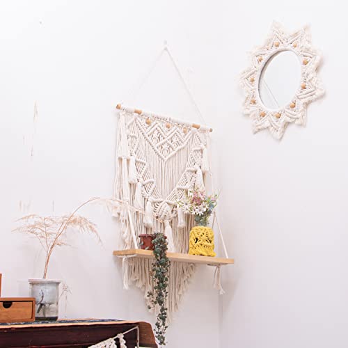 TENEWEE Boho Wall Hanging Shelf Macrame Plant Large Shelves for Bedroom Living room Apartment Decor 17" W x 31.5" L (Macrame shelf)