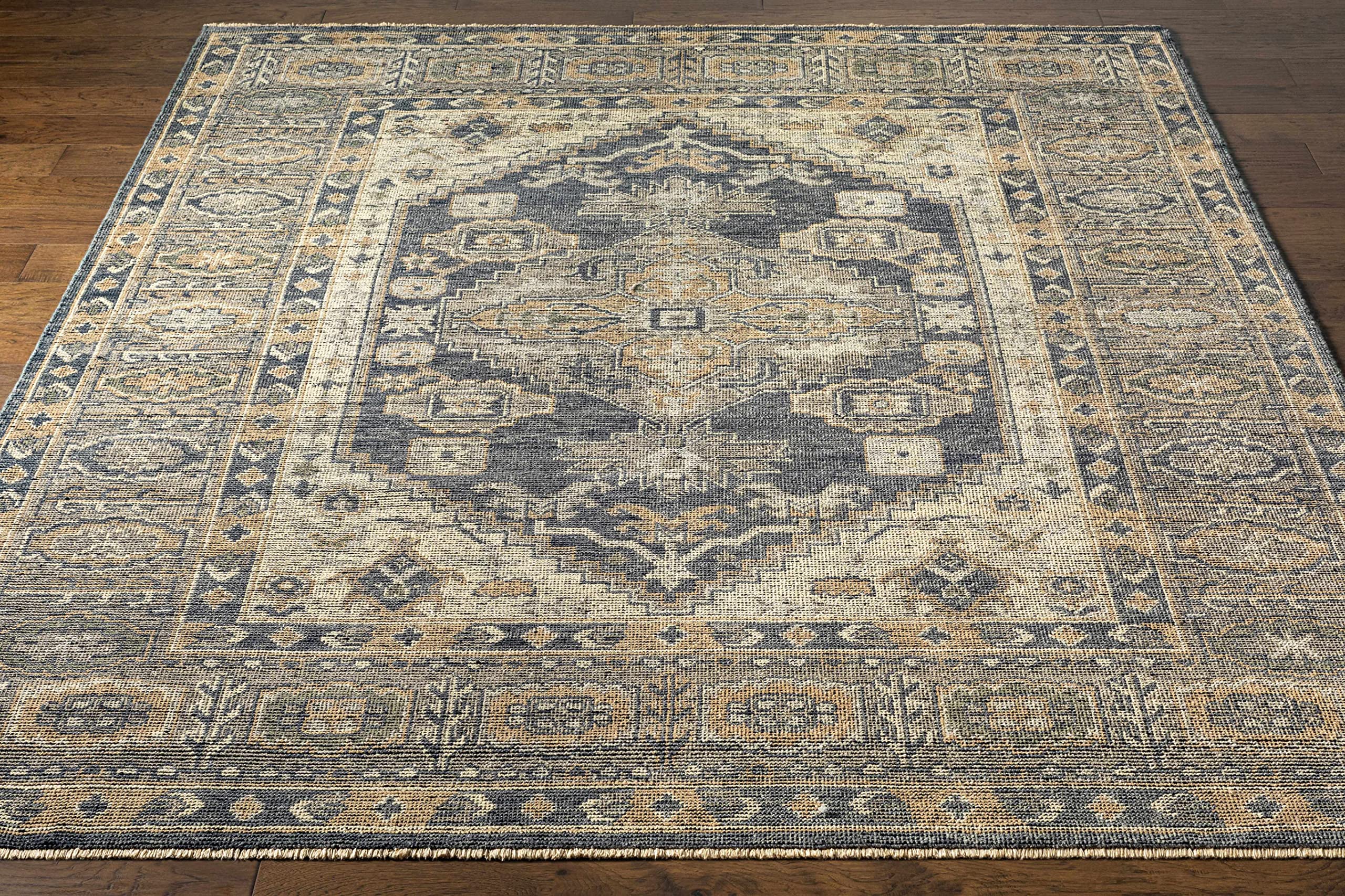 Hauteloom Huntspill Wool Living Room, Bedroom Area Rug - Traditional - Black, Charcoal, Peach - 8' x 10'
