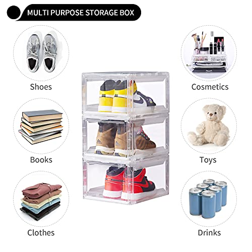 Eapura Shoe Organizer Storage Boxes for Closet 3 Packs | Clear Plastic Stackable Shoe Storage Bins with Drawers & Lids, Clothes Kids Toy Under Bed Shoe Storage Containers | Robust, Durable 43X29X14CM