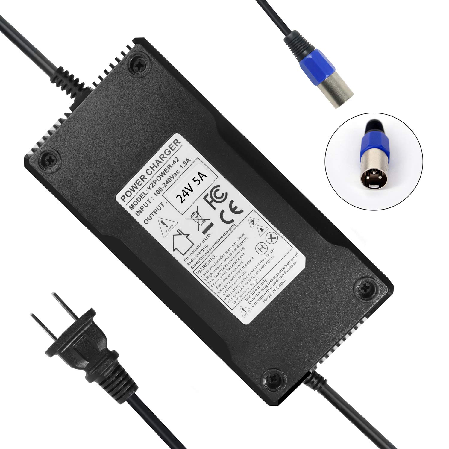 YZPOWER 29.4V 5A Power Adapter for Electric Bike Mobility Scooter 24V Lithium Battery Charger 3-Pin XLR Connector