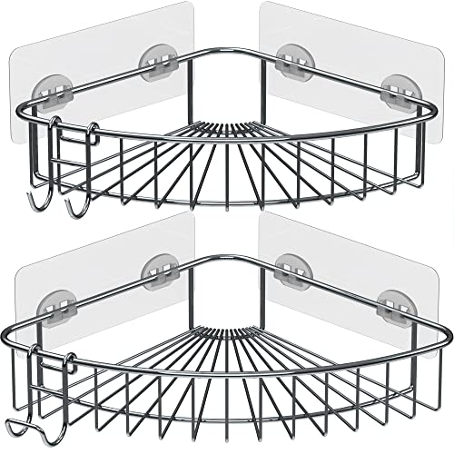 STARICH Shower Shelf for inside Shower, Shower Shelf Corner, Shower Corner Caddy, Adhesive Shower Caddy, Shower Wall Caddy, Stainless Steel Shower Caddy Suction No Drill Bathroom Storage 2 Pack Silver