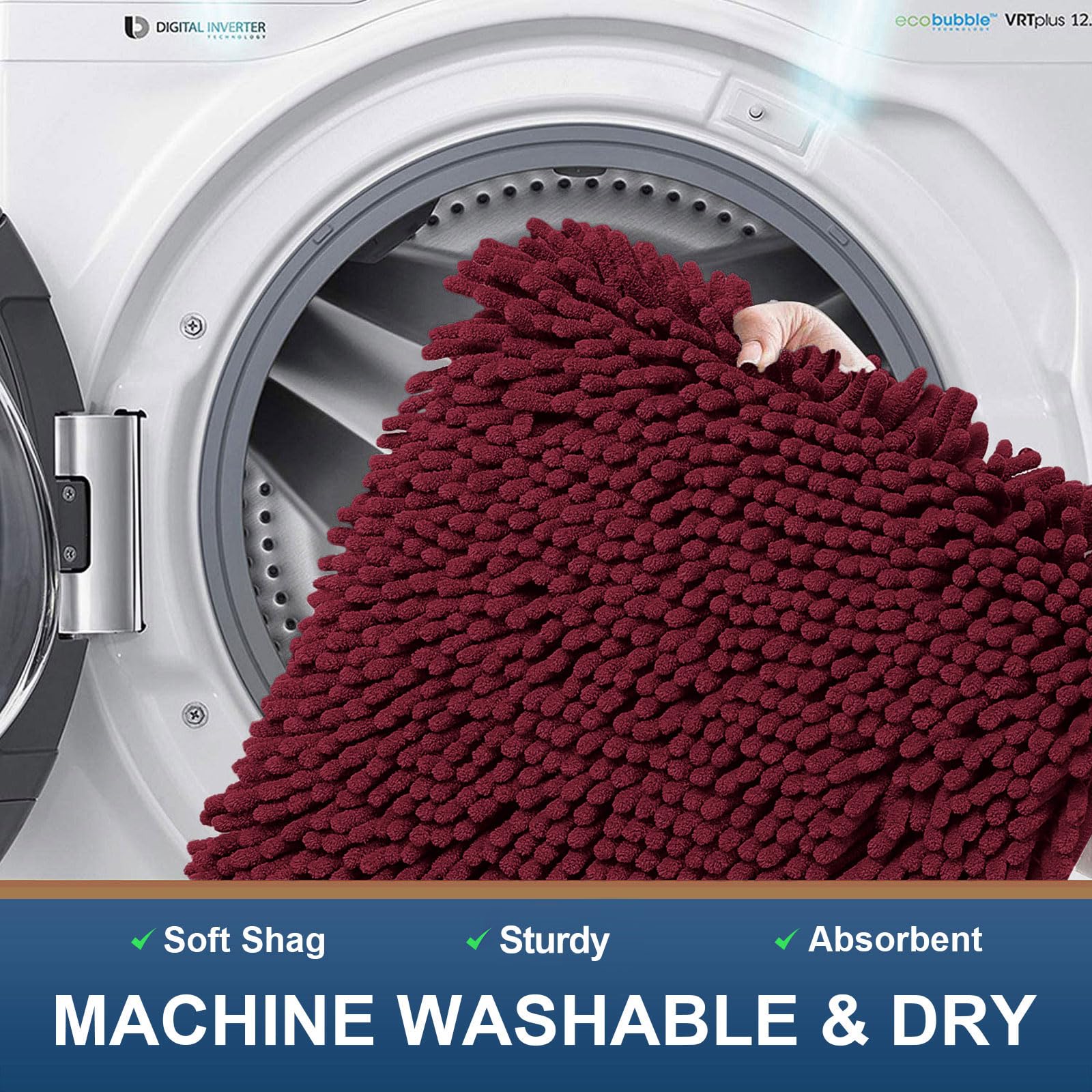 Smiry Luxury Chenille Bathroom Rugs 36x24, Extra Soft and Absorbent Shaggy Bath Mat, Machine Washable, Non-Slip Plush Carpet Runner for Tub, Shower, and Floor, Home Decor Accessories, Burgundy