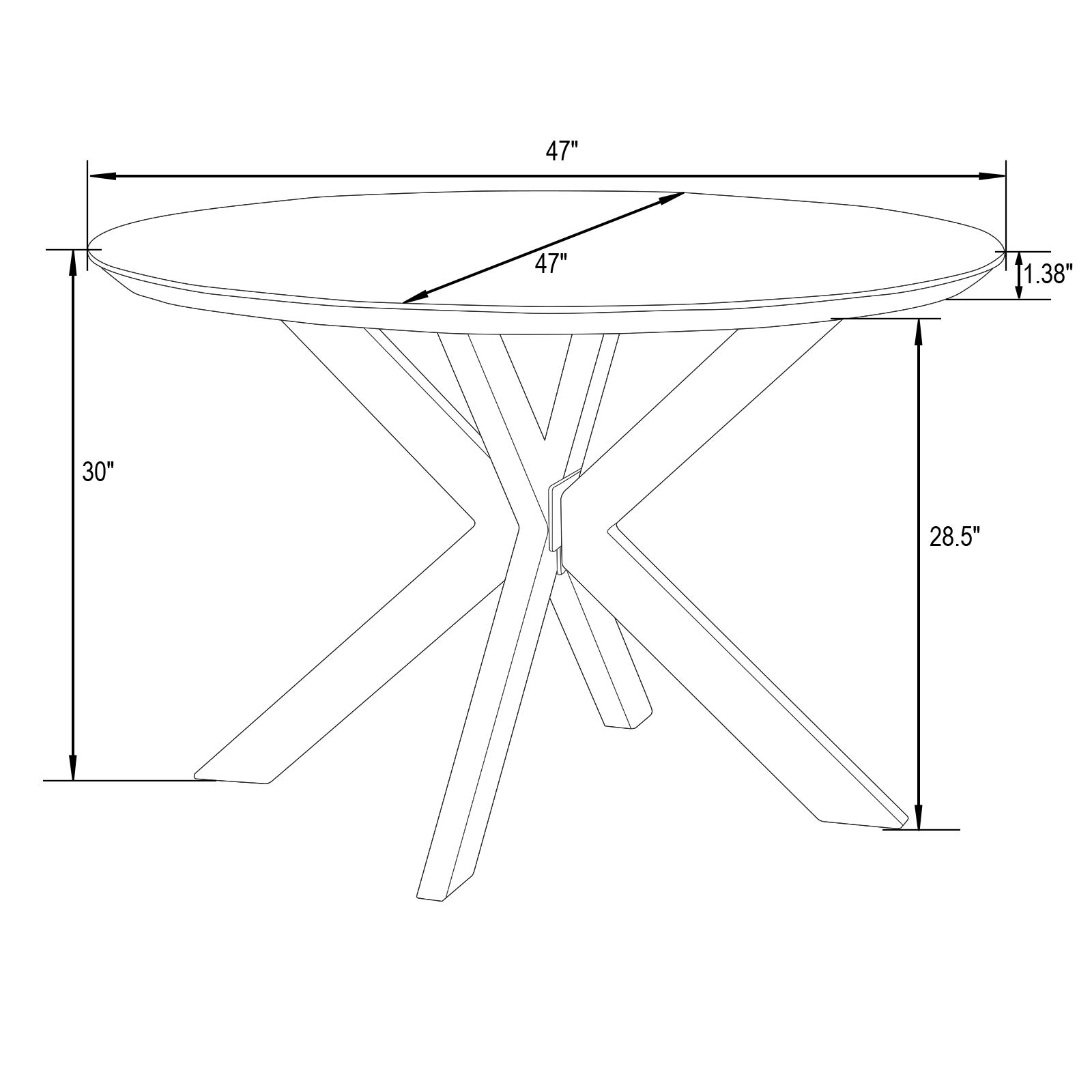 LeisureMod Ravenna 47" Round Wood Dining Table with Geometric Metal Base (Natural Wood)
