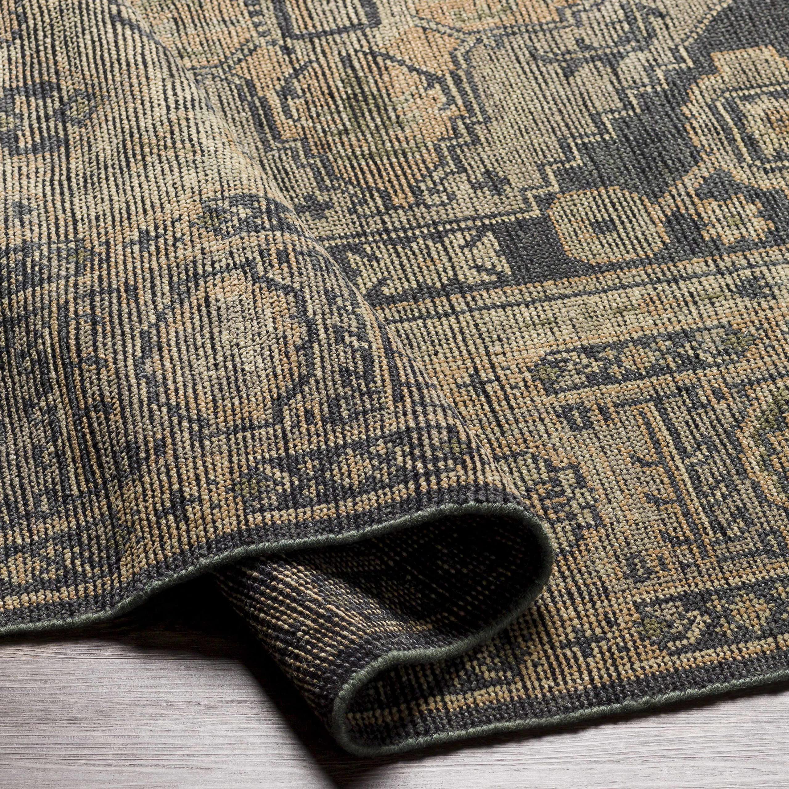 Hauteloom Huntspill Wool Living Room, Bedroom Area Rug - Traditional - Black, Charcoal, Peach - 8' x 10'