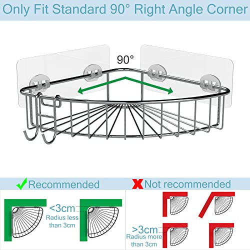 STARICH Shower Shelf for inside Shower, Shower Shelf Corner, Shower Corner Caddy, Adhesive Shower Caddy, Shower Wall Caddy, Stainless Steel Shower Caddy Suction No Drill Bathroom Storage 2 Pack Silver