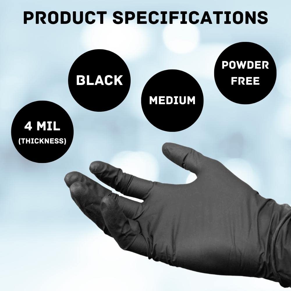 PSBM Industrial Nitrile Disposable Gloves, 1000 Pack, Size X-Small, Black, Textured Fingertips, Latex Free & Powder Free Multi-Use Gloves