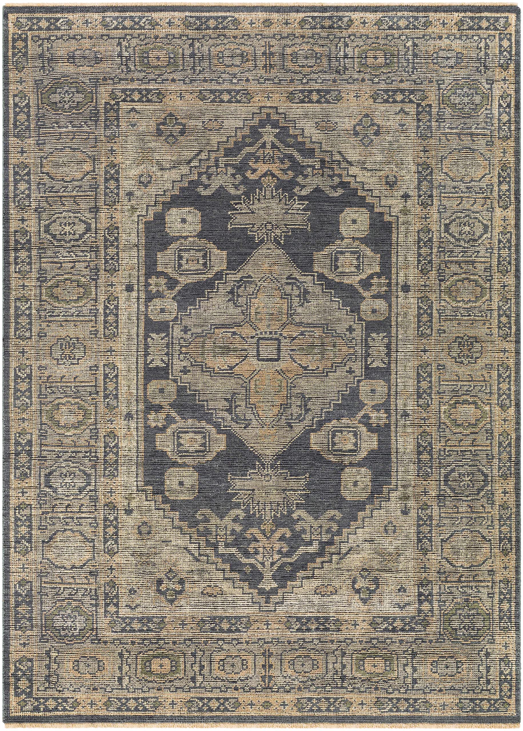 Hauteloom Huntspill Wool Living Room, Bedroom Area Rug - Traditional - Black, Charcoal, Peach - 8' x 10'