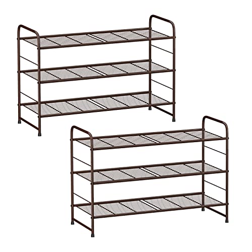 Bextsrack 3-Tier Shoe Rack, Stackable & Adjustable Wire Grid Shoe Shelf Storage Organizer for Closet Bedroom Entryway - 2 Pack