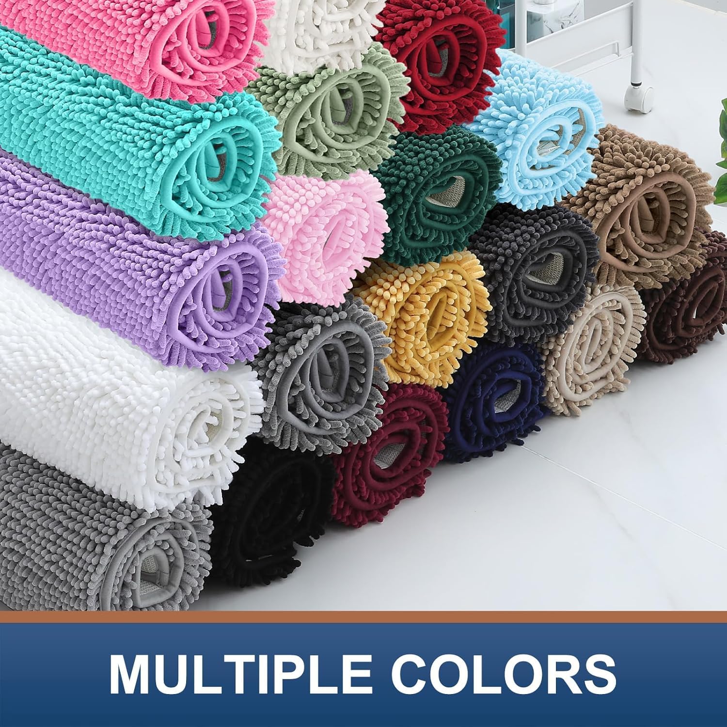 Smiry Luxury Chenille Bathroom Rugs 36x24, Extra Soft and Absorbent Shaggy Bath Mat, Machine Washable, Non-Slip Plush Carpet Runner for Tub, Shower, and Floor, Home Decor Accessories, Burgundy