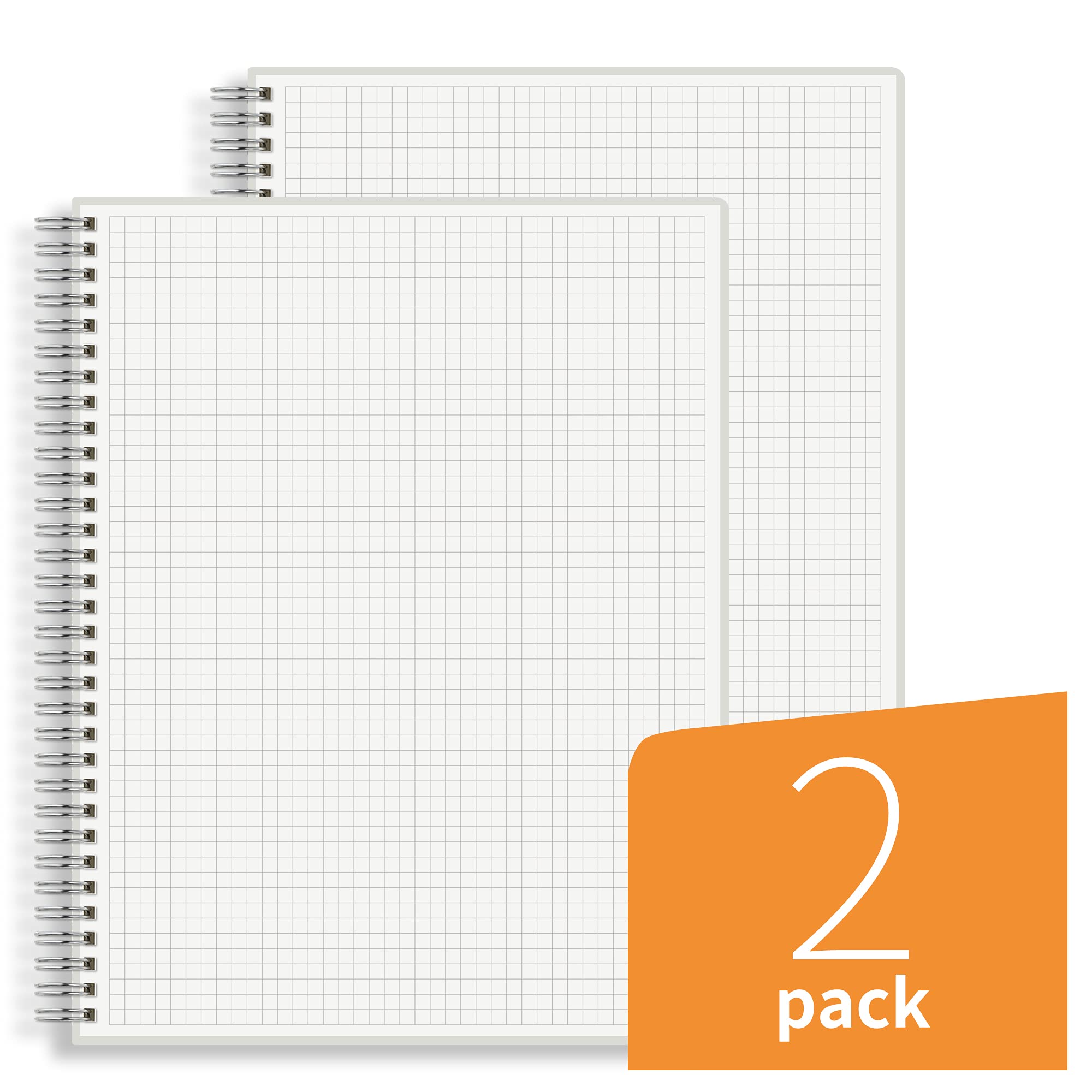 HULYTRAAT Large Graph Ruled Wirebound Spiral Notebook, 8.5 x 11 Inches, 5 X 5 Graph Ruled (5 sq/in) Paper Pad, Premium 100gsm Ivory White Paper, 128 Squared/Grid Pages per Notebook (Pack of 2)