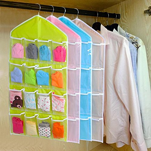 HTDBKDBK Wall Hanging Storage Bag,16Pockets Bag Socks Bra Underwear Rack Hanger Organizer, Beige, One Size