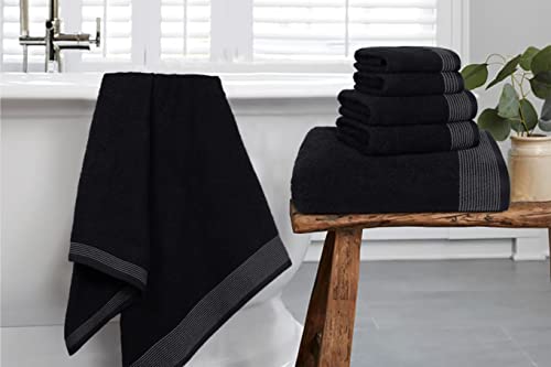 BELIZZI HOME 100% Cotton Ultra Soft 6 Pack Towel Set, Contains 2 Bath Towels 28x55 inchs, 2 Hand Towels 16x24 inchs & 2 Washcloths 12x12 inchs, Compact Lightweight & Highly Absorbant - Black