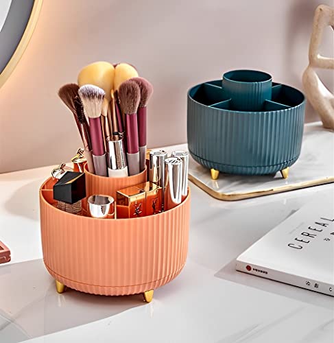Large Capacity Makeup Brush Holder, 360° Rotating Makeup Perfume Organizer, 5 Slot Makeup Brushes Cup Tray for Vanity Decor Bathroom Countertops Cosmetic Desk Storage Container Display Case (Green)