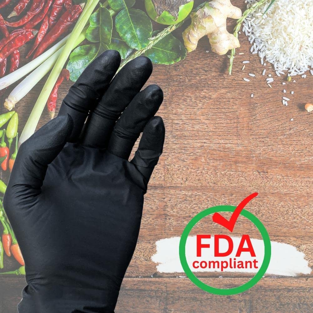 PSBM Industrial Nitrile Disposable Gloves, 1000 Pack, Size X-Small, Black, Textured Fingertips, Latex Free & Powder Free Multi-Use Gloves