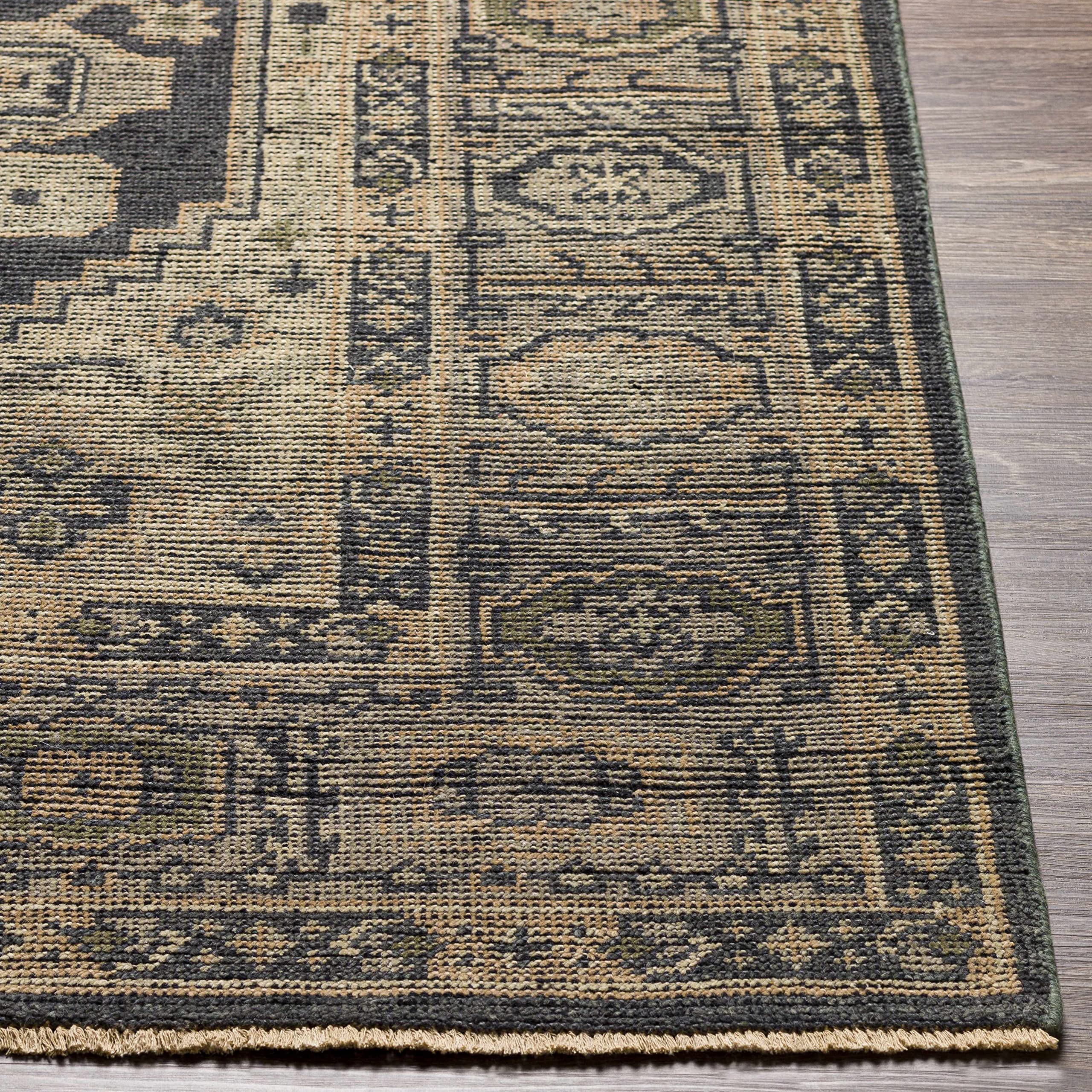 Hauteloom Huntspill Wool Living Room, Bedroom Area Rug - Traditional - Black, Charcoal, Peach - 8' x 10'