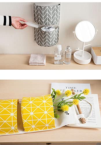 FREEZH Wall Hanging Storage Bag Organizer with 3 Pockets Premium Linen Fabric Over The Door Organizer, Hanging Storage Pouches Foldable Closet Storage Shelves-27*8 inch(Yellow)