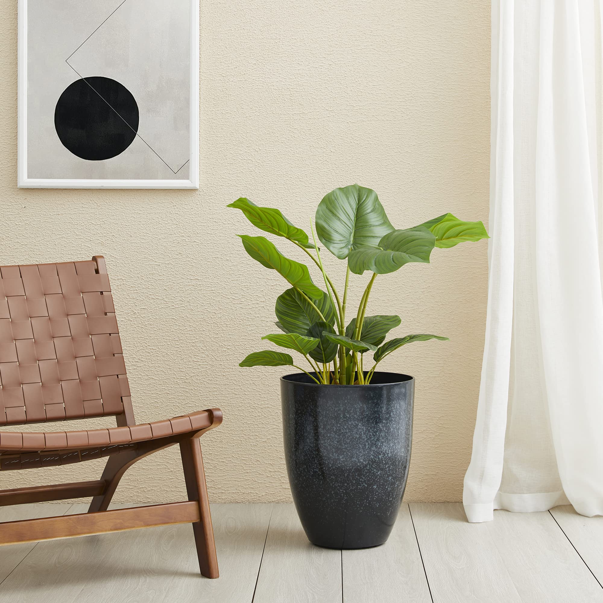 Glitzhome Set of 2 Large Tall Planter Pots,16.75''H Faux Ceramic Oversized Garden Flower Pots with Drainage Holes,Outdoor Indoor Tall Planters for Front Door,Patio and Deck