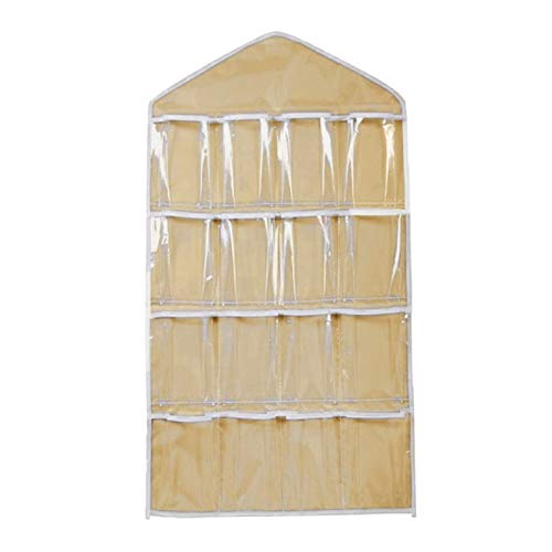 HTDBKDBK Wall Hanging Storage Bag,16Pockets Bag Socks Bra Underwear Rack Hanger Organizer, Beige, One Size