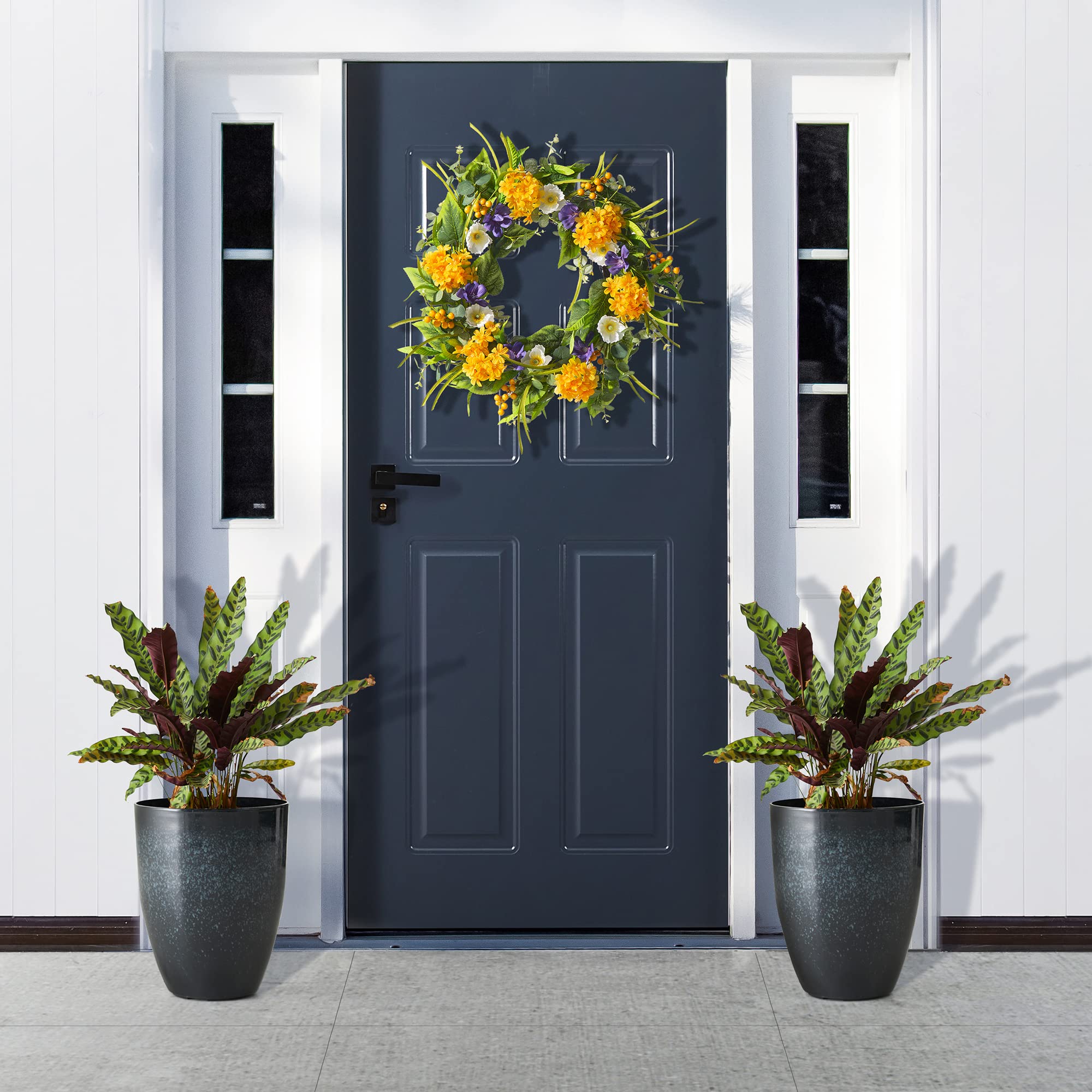 Glitzhome Set of 2 Large Tall Planter Pots,16.75''H Faux Ceramic Oversized Garden Flower Pots with Drainage Holes,Outdoor Indoor Tall Planters for Front Door,Patio and Deck