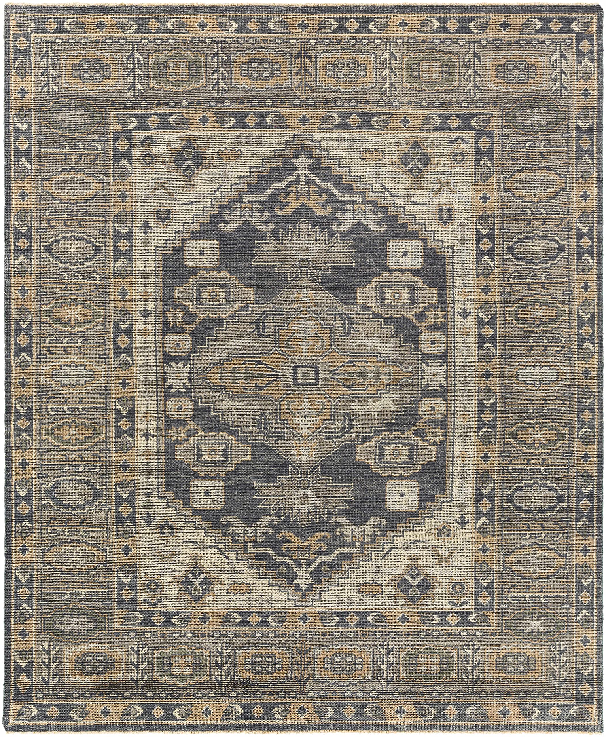 Hauteloom Huntspill Wool Living Room, Bedroom Area Rug - Traditional - Black, Charcoal, Peach - 8' x 10'