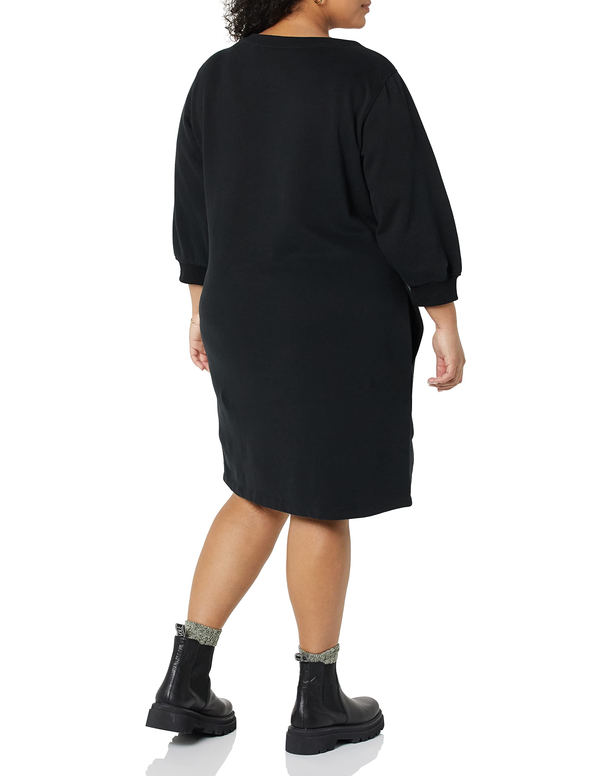 Amazon Essentials Women's Fleece Blouson Sleeve Crewneck Sweatshirt Dress (Available in Plus Size), Black, X-Large