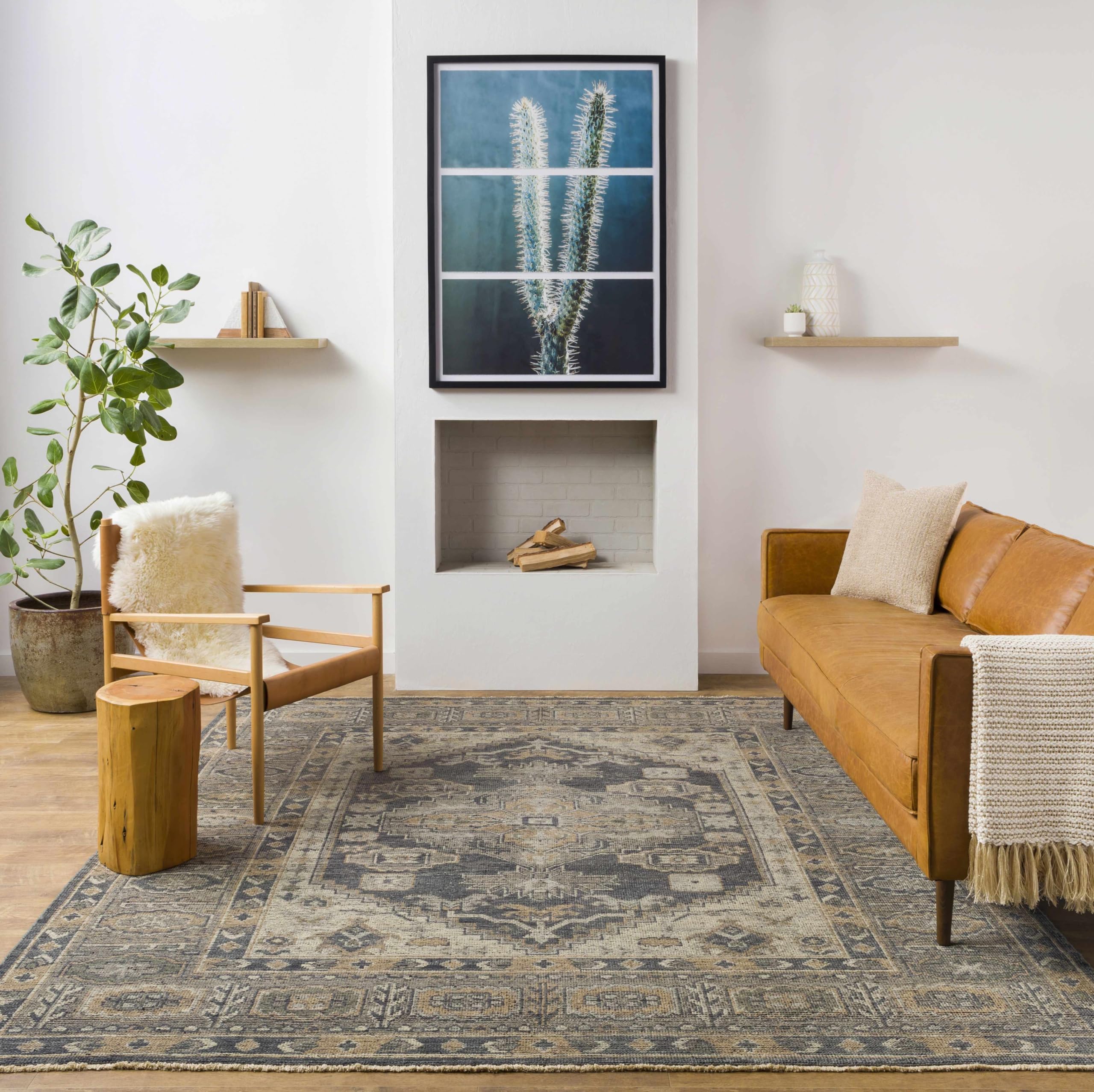 Hauteloom Huntspill Wool Living Room, Bedroom Area Rug - Traditional - Black, Charcoal, Peach - 8' x 10'