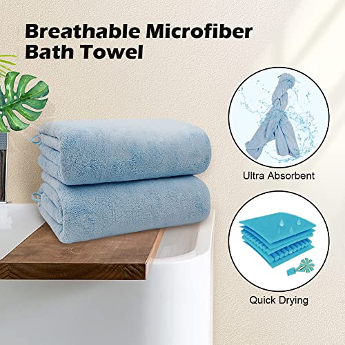 Orighty Bath Towels Set Pack of 4(27’’ x 54’’) - Soft Feel Bath Towel Sets, Highly Absorbent Microfiber Towels for Body, Quick Drying, Microfiber Bath Towels for Sport, Yoga, SPA, Fitness - Blue
