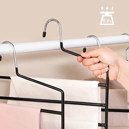 SONGMICS 5-Bar Pants Hangers, Pack of 4 Space-Saving Clothes Hangers, Closet Storage Organizer for Jeans Towels Scarves, Non-Slip Bars, Black UCRI034B02