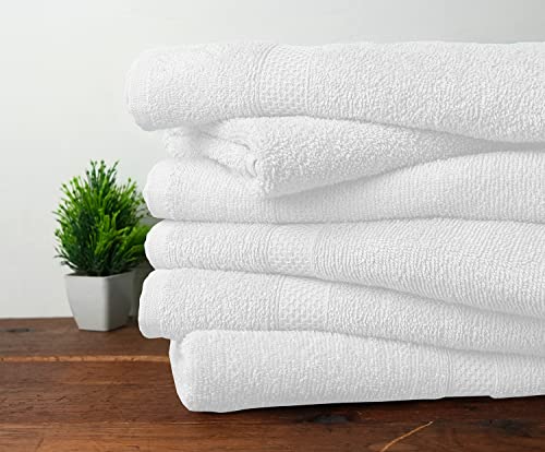Filament Alley 6 Pack Bath Towel Set 22x44 Luxury Cotton Towels Ideal for Pool Gym Spa Hotel Shower Home Bathroom Towels Absorbent Lightweight Soft White