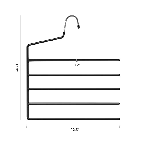 SONGMICS 5-Bar Pants Hangers, Pack of 4 Space-Saving Clothes Hangers, Closet Storage Organizer for Jeans Towels Scarves, Non-Slip Bars, Black UCRI034B02