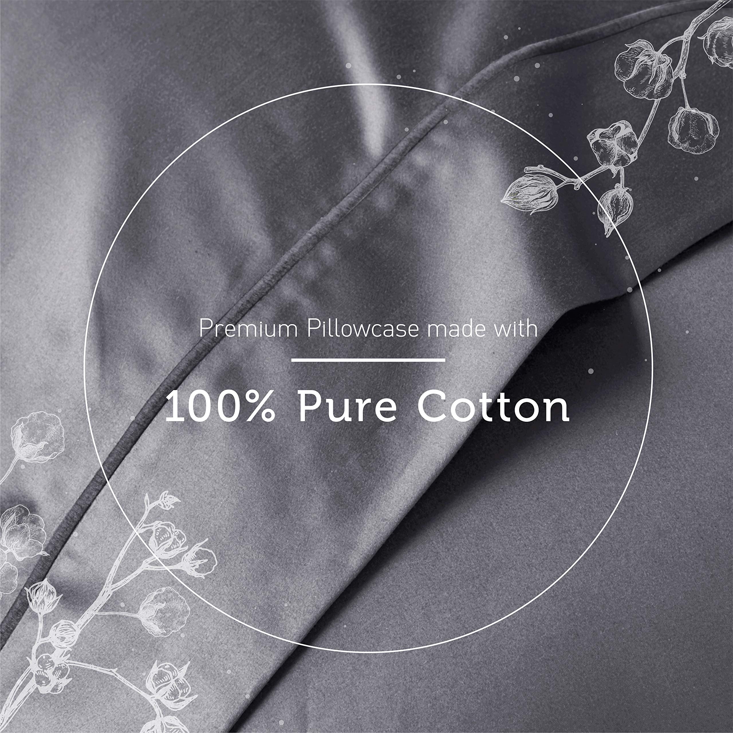 Hyde Lane 1000 Thread Count Cotton Pillowcases 2 Pack, Grey Pillow Cases Queen Size 20x30 inches, Soft and Durable Luxury, Wrinkle Resistant, Pilling Proof