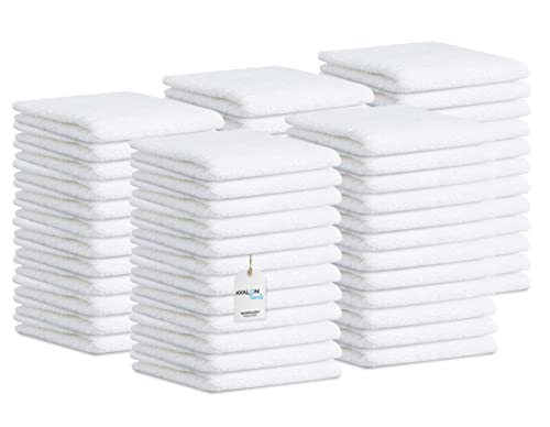 Avalon Towels Cotton Washcloths – (Pack of 60) Bulk 12"x12" Premium Ring Spun Cotton, Absorbent, Soft Face Towels, Gym Towels, Hotel and Spa Quality, Reusable Fingertip Towels (White)