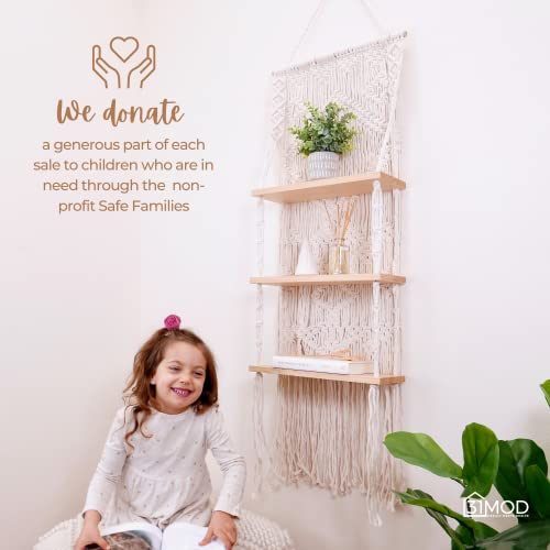 31Mod Macrame Wall Hanging Shelf with Enhanced Solid Wood Shelves and Handmade Macrame to Organize Plants and Decor — 3 Tier Macrame Shelf Wall Hanging for Kitchen, Bathroom, Home Storage, Plants