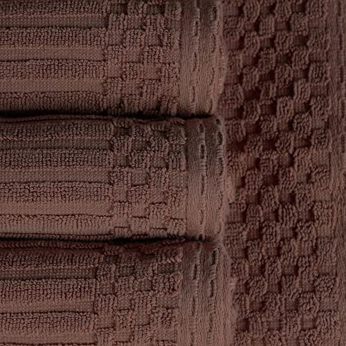 SUPERIOR Cotton 2-Piece Solid and Ribbed Bath Sheet Set, Bath Sheets- 34" x 68", Java