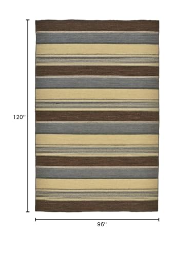 Feizy Rugs - Silva Natural Wool Dhurrie Area Rug - Stripes - Gray/Brown - 8ft x 10ft