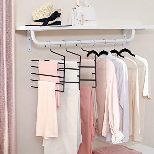 SONGMICS 5-Bar Pants Hangers, Pack of 4 Space-Saving Clothes Hangers, Closet Storage Organizer for Jeans Towels Scarves, Non-Slip Bars, Black UCRI034B02