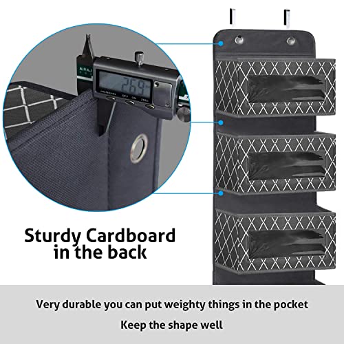 2 Pack Over The Door Hanging Organizer with 5 Large Pockets - Foldable Wall Mount Fabric Storage with Clear Window and 2 Metal Hooks for Pantry,Closet,Kitchen,Nursery,Bathroom,Dorm-49.6x12.2x5 inches