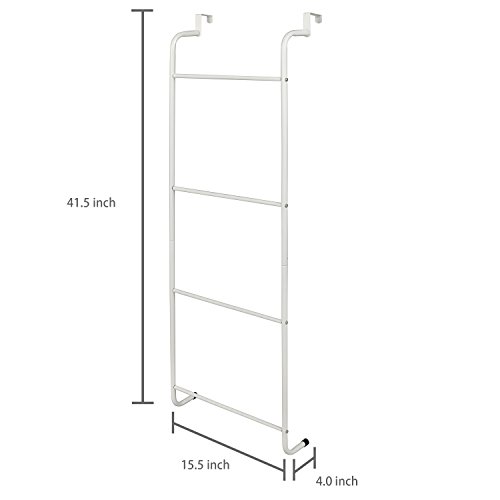 MyGift Over-The-Door Towel Rack with 4 Rungs, White Metal Ladder Bathroom Towel Hanging Storage Drying Rack