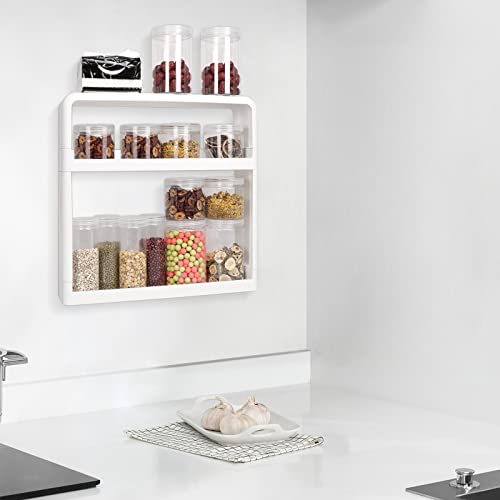 HarJue Shower Storage Shelf, Self Adhesive Shower Caddy Basket Waterproof Bathroom Storage Organization- No drill Unit Organizer Racks for Inside Shower Bathroom Kitchen, 2 Tier, Plastic-White