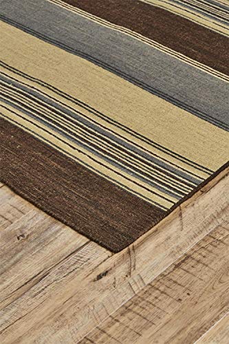 Feizy Rugs - Silva Natural Wool Dhurrie Area Rug - Stripes - Gray/Brown - 8ft x 10ft