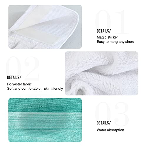 Teal Turquoise Green Wood Kitchen Towel Home Decorative Loop Dish Hand Towel Hanging Tie Towels 2PCS Super Soft Absorbent WashCloth for Bathroom Farmhouse Housewarming Tabletop, 12x17Inches