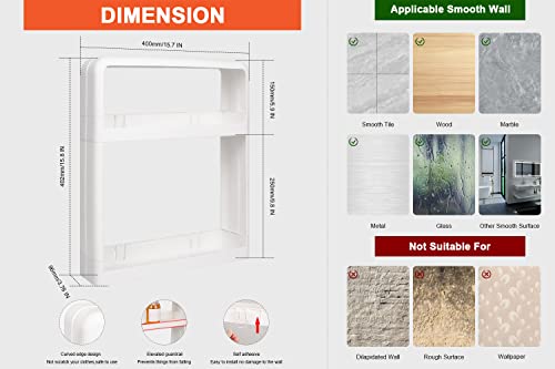 HarJue Shower Storage Shelf, Self Adhesive Shower Caddy Basket Waterproof Bathroom Storage Organization- No drill Unit Organizer Racks for Inside Shower Bathroom Kitchen, 2 Tier, Plastic-White